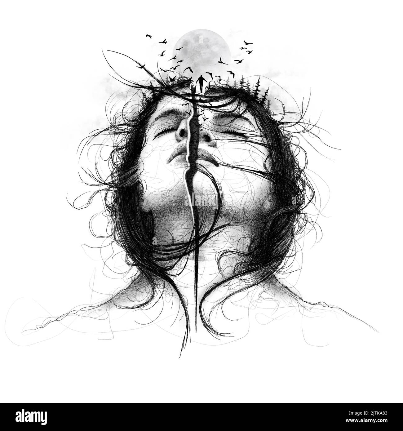 Hand drawn illustration drawing sad Banque de photographies et d’images ...