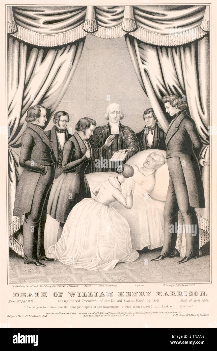Une gravure de la mort de William Henry Harrison 9th Président des ...