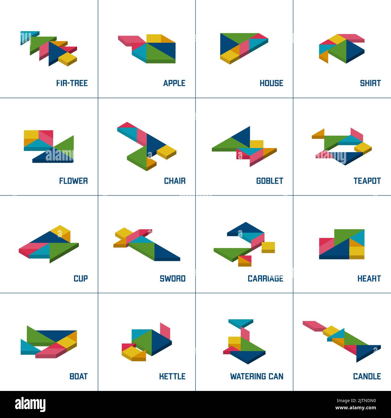 Puzzle Tangram. Ensemble d'objets isométriques en diagramme de tangram ...