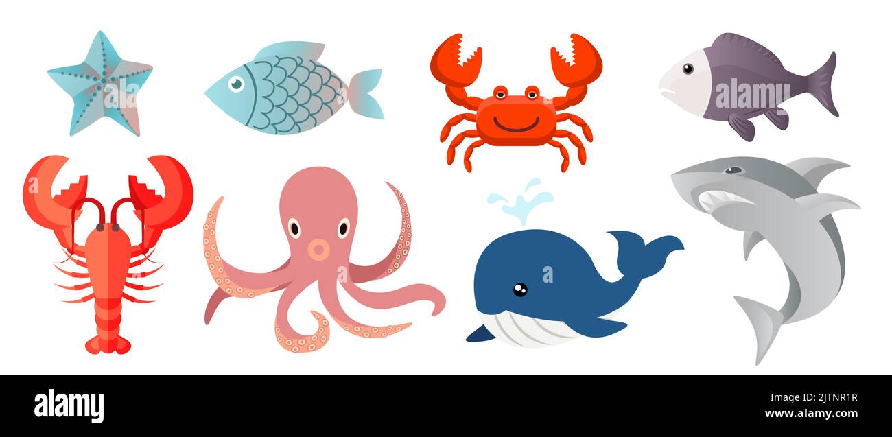 Collection ensemble de dessins animés mignon poissons de la vie marine ...