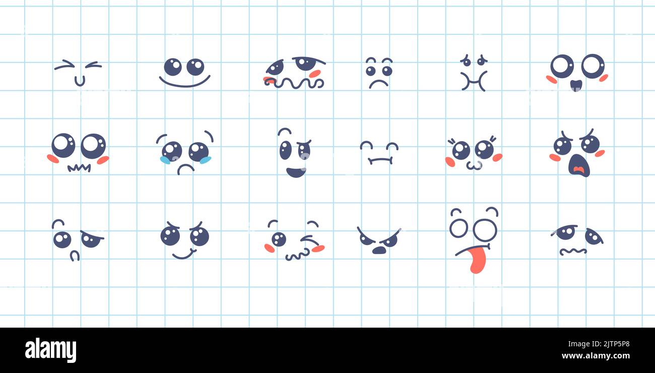 Différents jeux d'émoticônes de dessin animé. Doodle visages, yeux et ...
