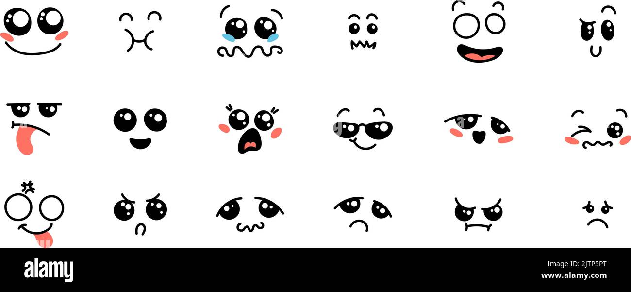 Différents jeux d'émoticônes de dessin animé. Doodle visages, yeux et ...