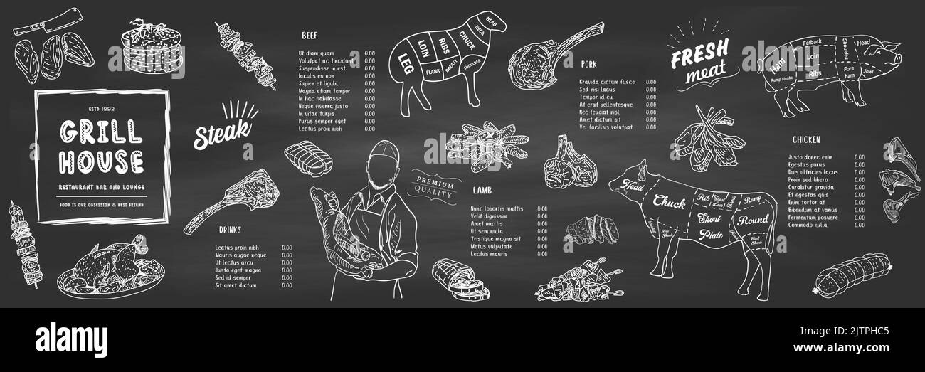 Restaurant conception du menu. Grille restaurant menu modèle de prix ...