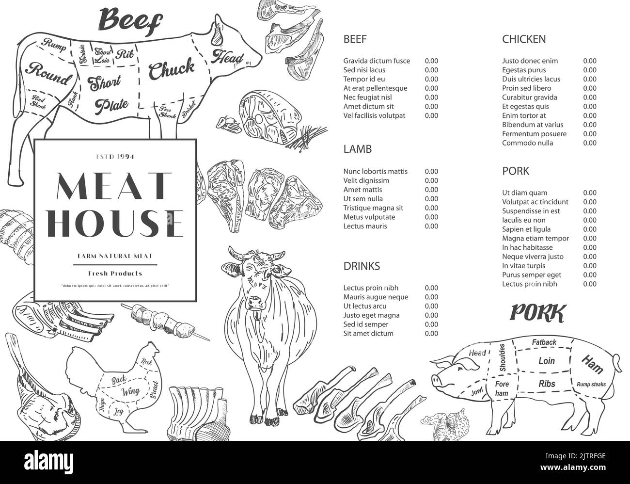 Restaurant conception du menu. Modèle de prix du menu du restaurant de ...