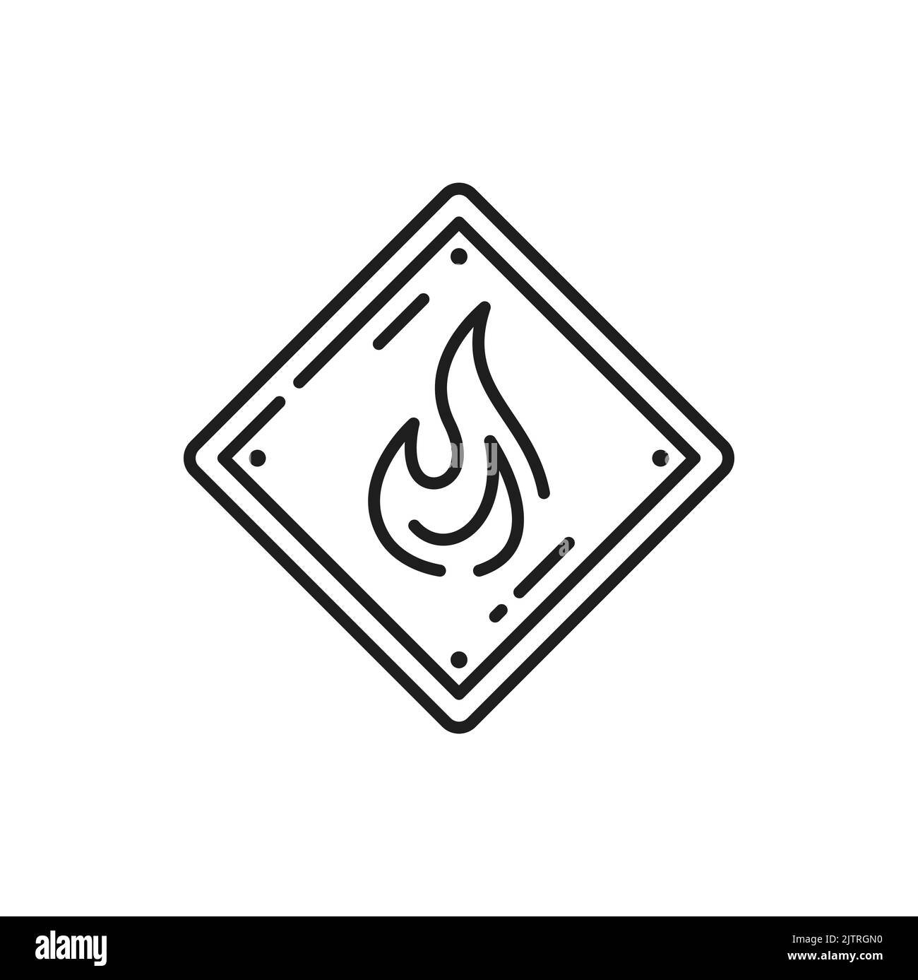 Symbole de flamme d'incendie étiquette métallique isolée icône de ligne ...