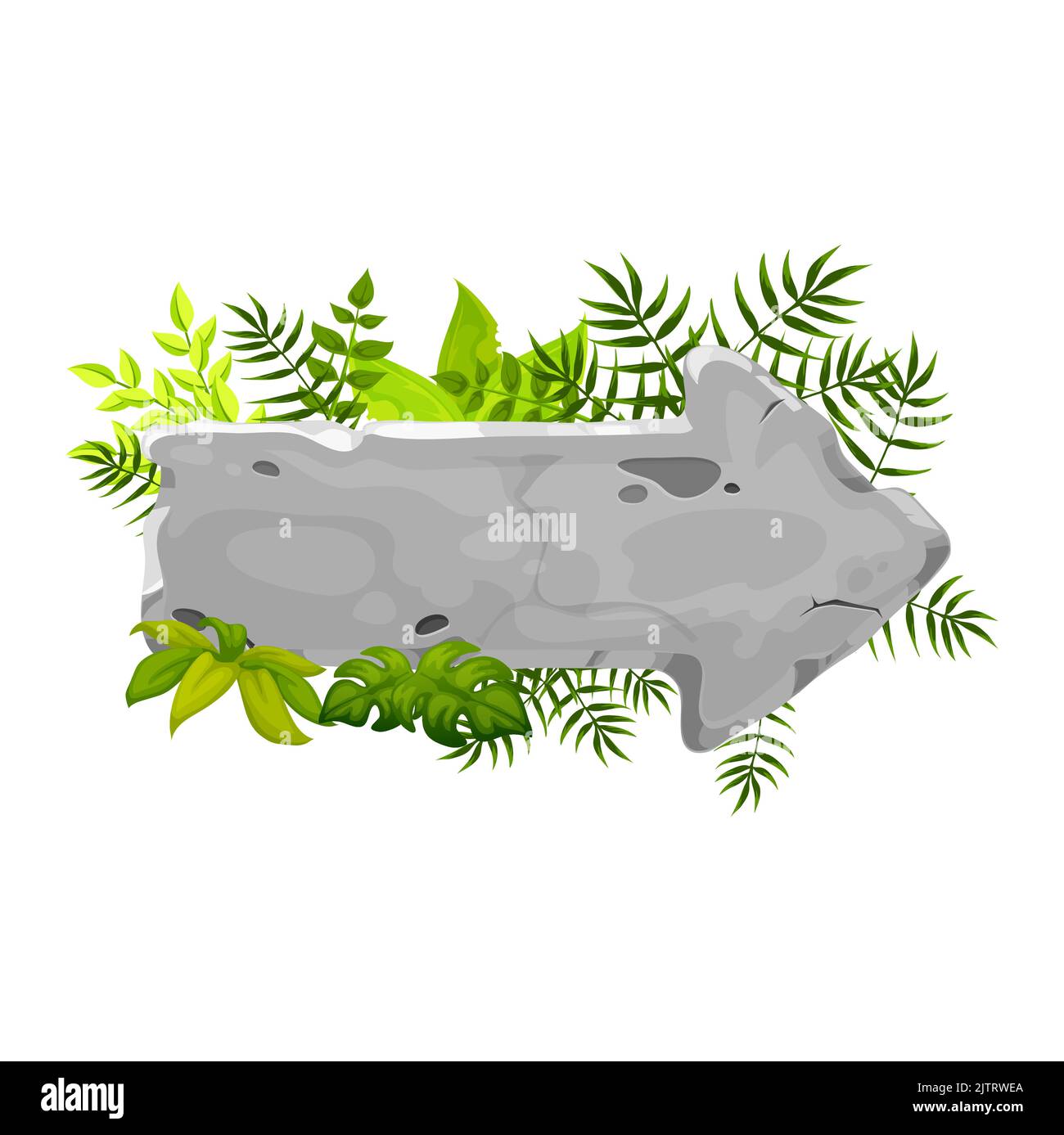 Flèche de pierre de dessin animé avec lianas de jungle, roche ...