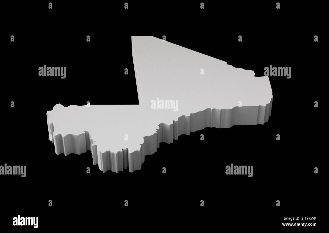 Une carte du Mali 3D Géographie Cartographie isolée sur fond noir Photo ...