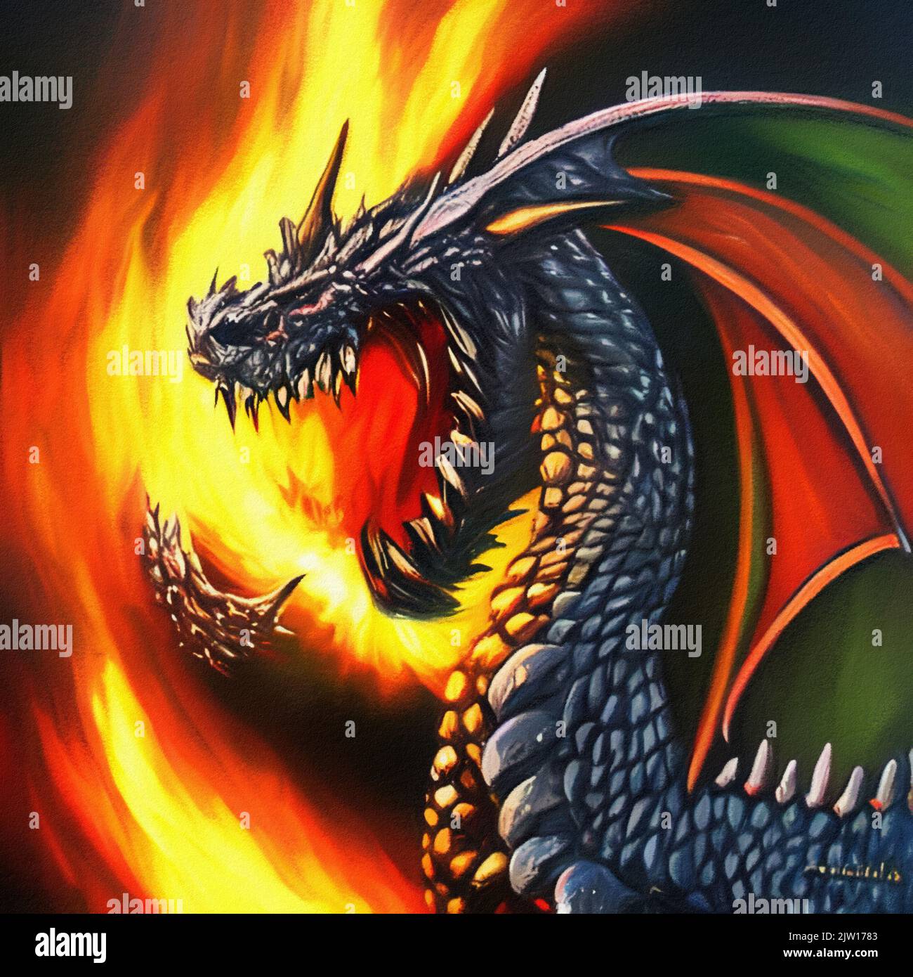 Portrait de dragon de fantasy diabolique. Œuvre surréaliste de danger ...