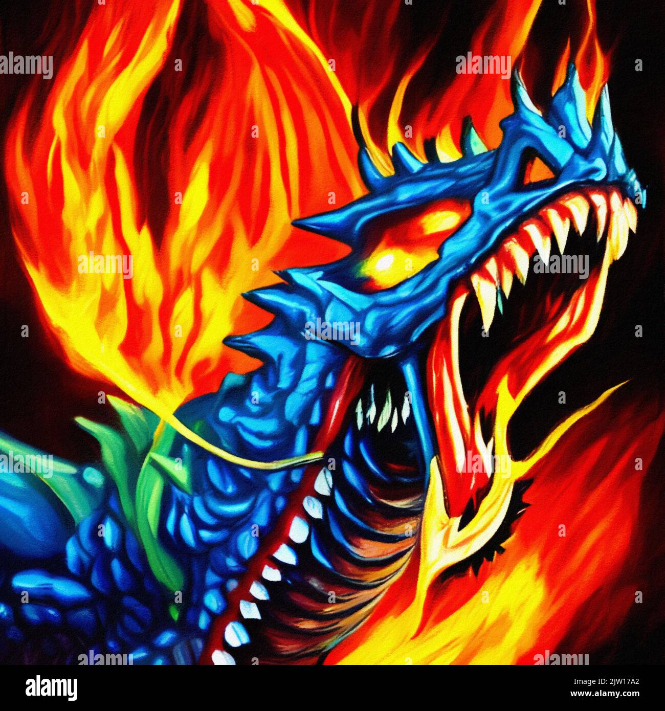 Portrait de dragon de fantasy diabolique. Œuvre surréaliste de danger ...