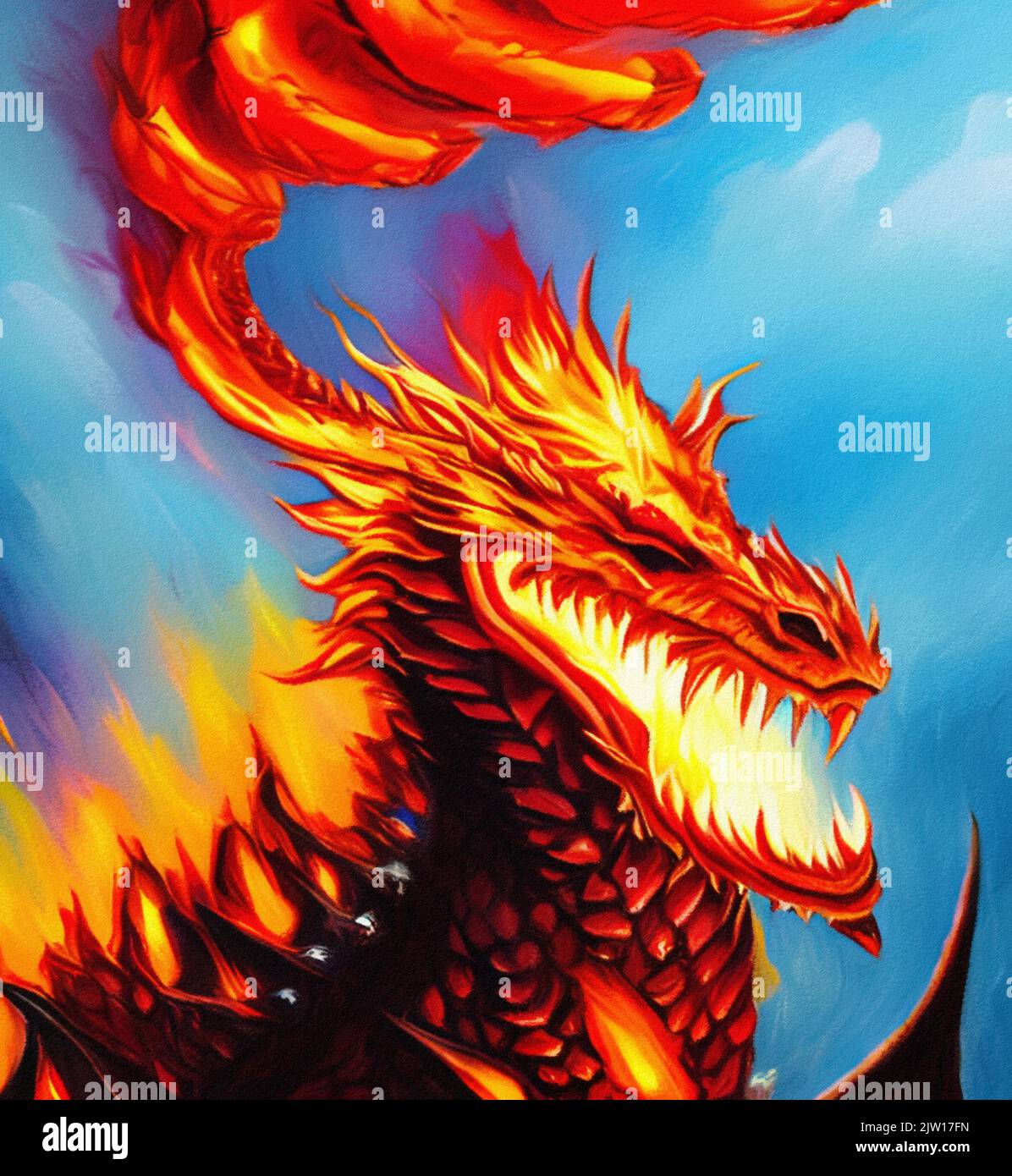 Portrait de dragon de fantasy diabolique. Œuvre surréaliste de danger ...