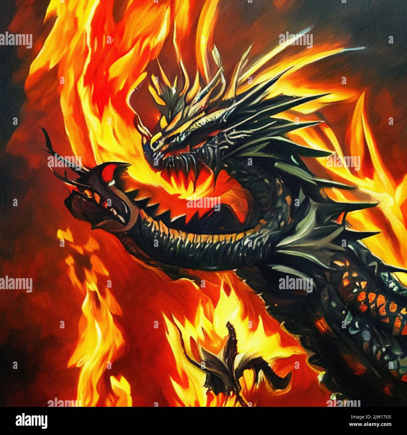 Portrait de dragon de fantasy diabolique. Œuvre surréaliste de danger ...