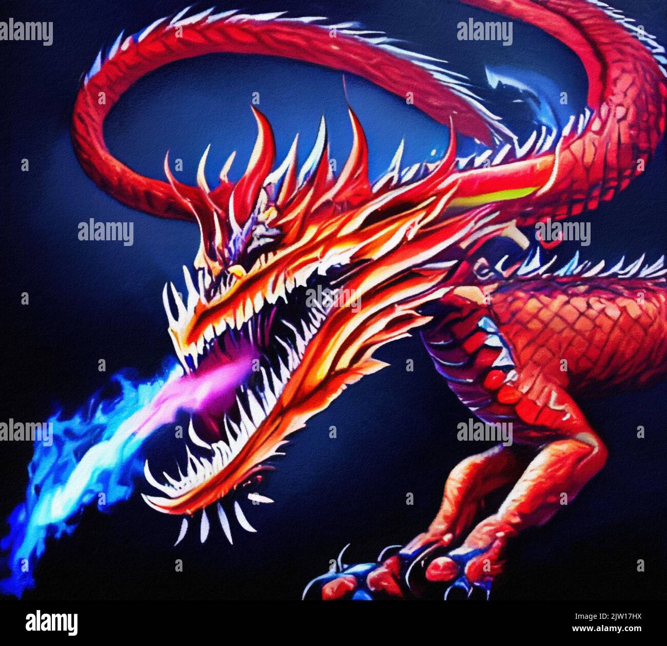 Portrait de dragon de fantasy diabolique. Œuvre surréaliste de danger ...