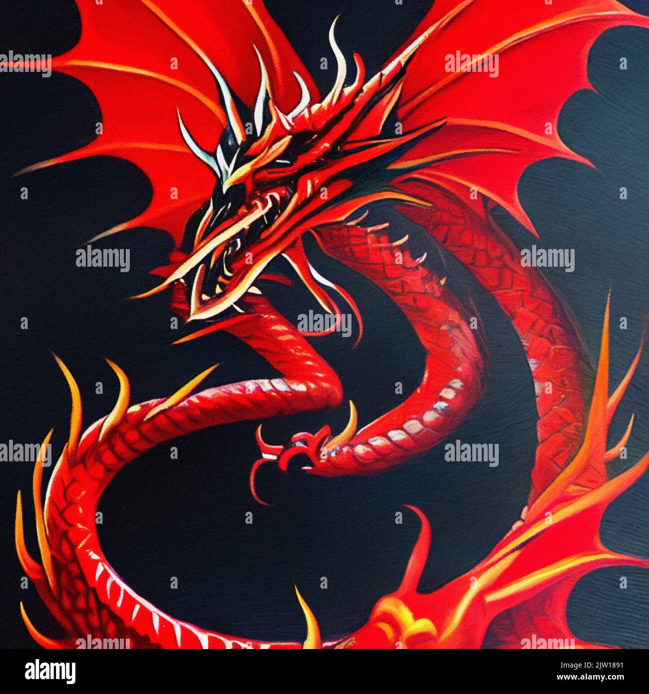 Portrait de dragon de fantasy diabolique. Œuvre surréaliste de danger ...