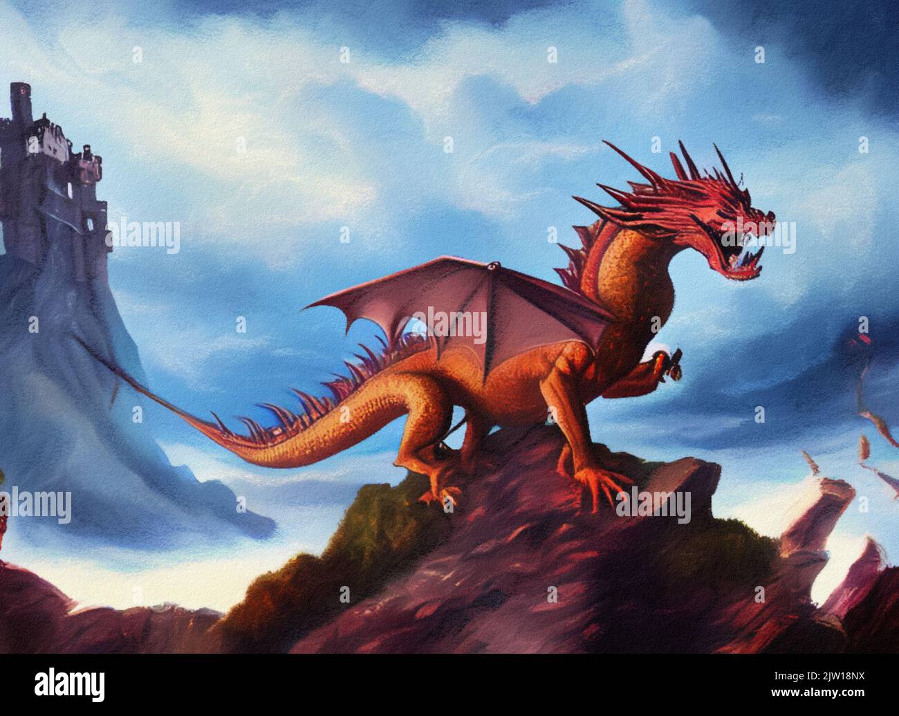 Portrait de dragon de fantasy diabolique. Œuvre surréaliste de danger ...