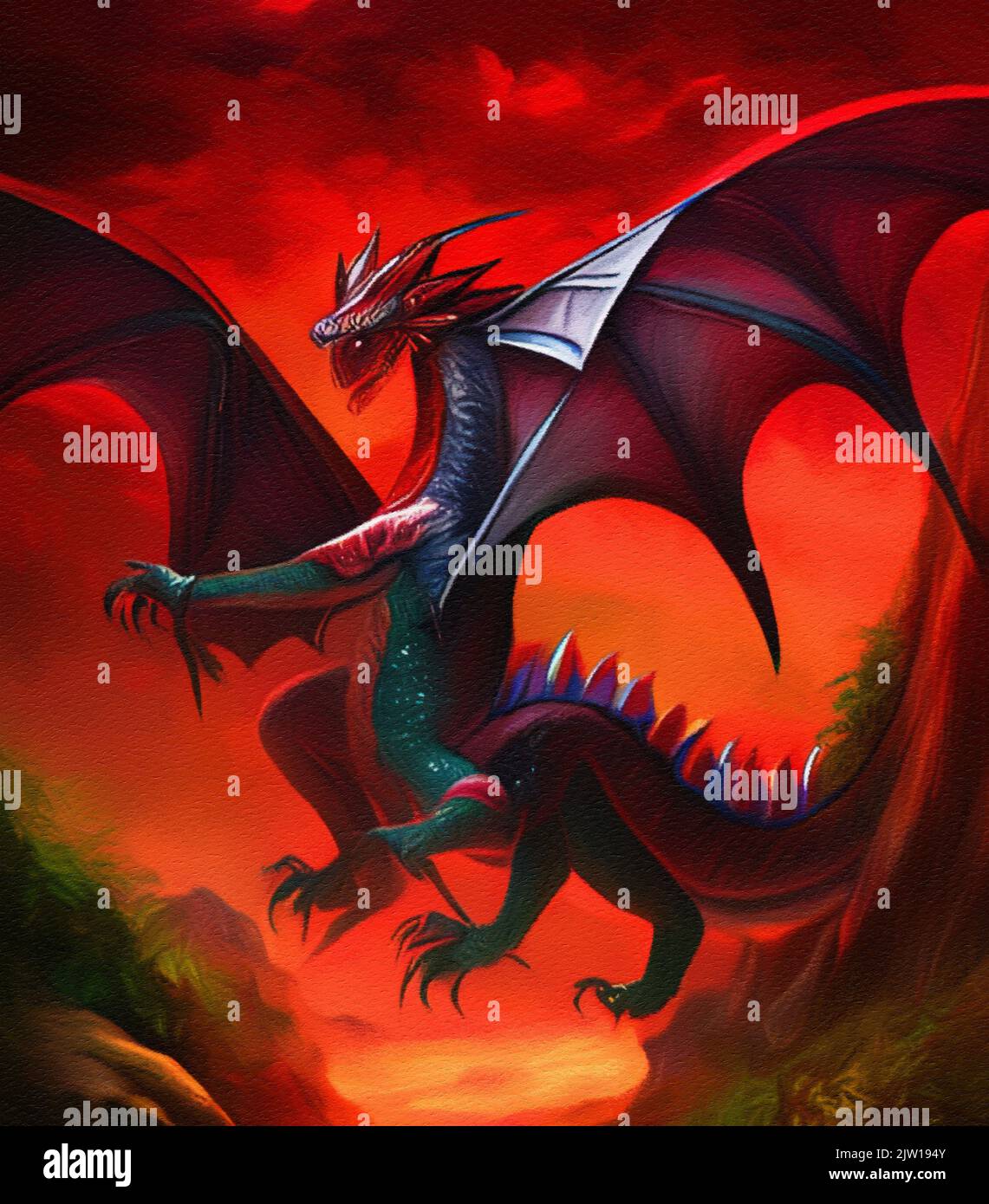 Portrait de dragon de fantasy diabolique. Œuvre surréaliste de danger ...