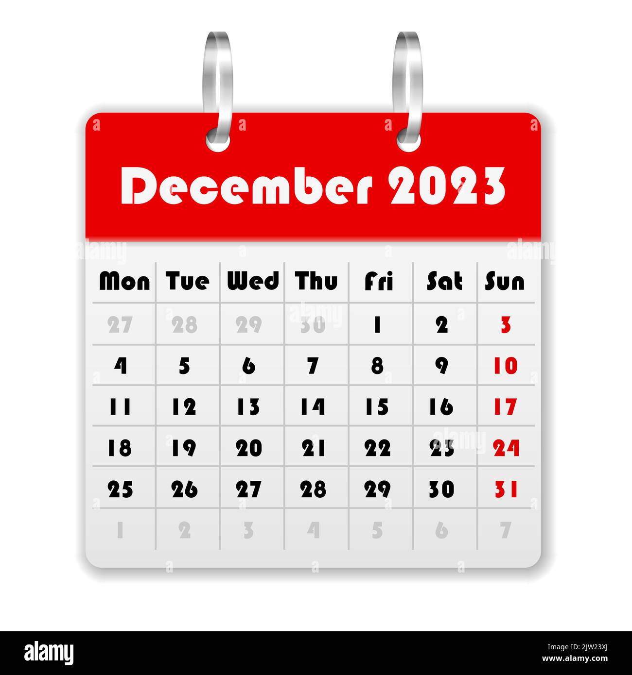 Calendrier décembre 2023 sur fond blanc. Illustration vectorielle Photo ...