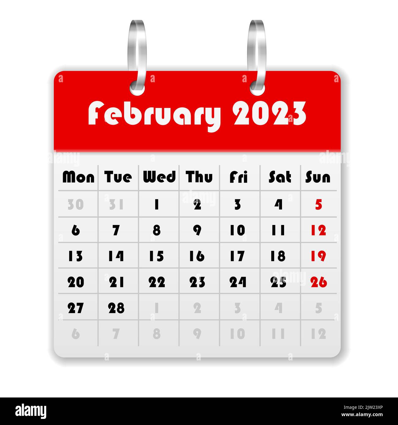 Calendrier février 2023 sur fond blanc. Illustration vectorielle Photo Stock - Alamy