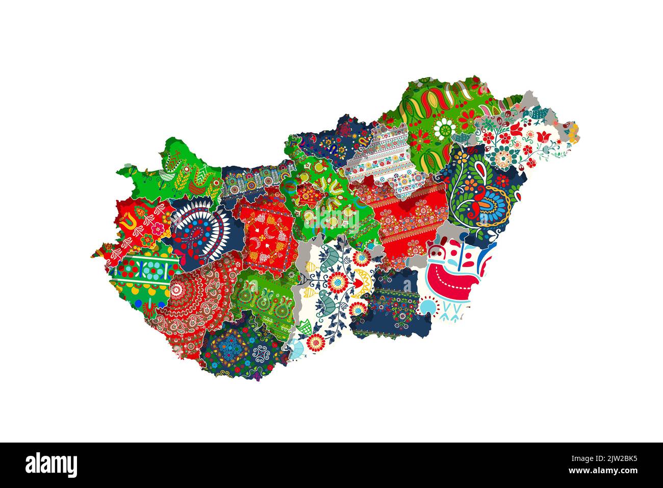Carte régionale hongroise recouverte de symboles de broderie hongroise ...