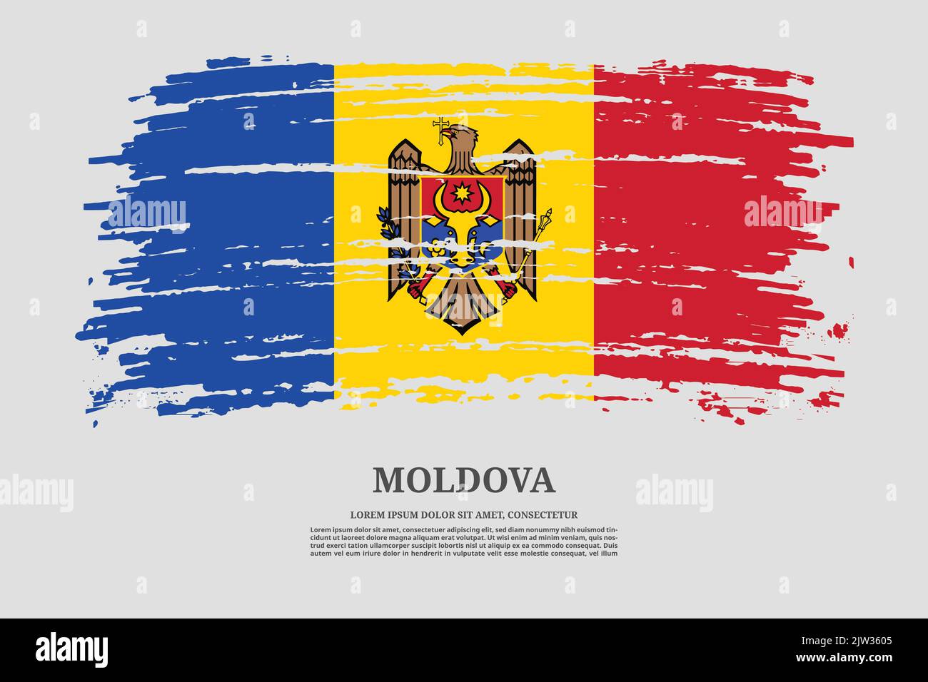 Drapeau moldave avec effet de pinceau et affiche de texte d'information ...