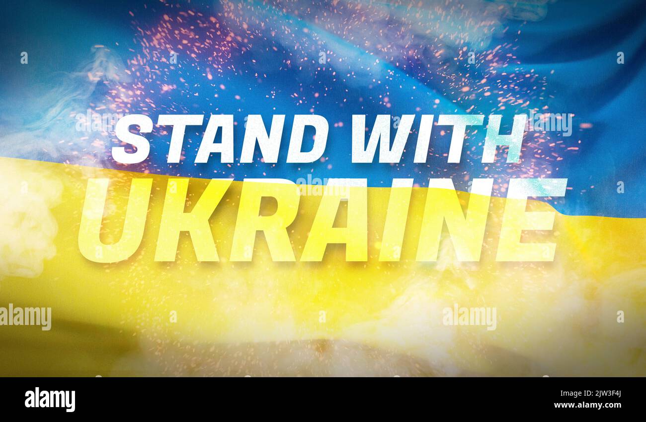 Stand sur le thème du drapeau de l'Ukraine. Pavillon national de l ...