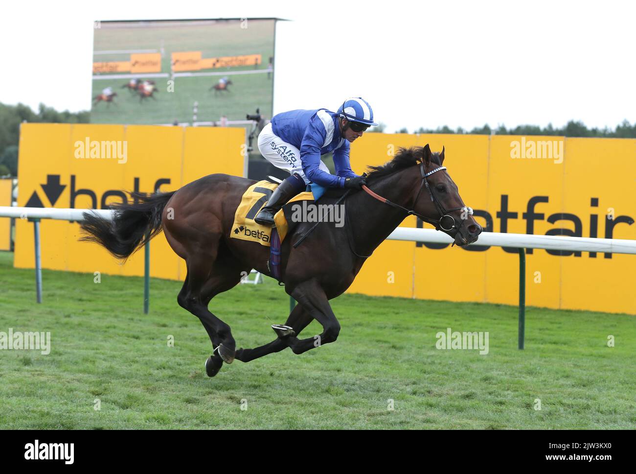 Minzaal, monté par le jockey Jim Crowley, remporte la Betfair Sprint ...