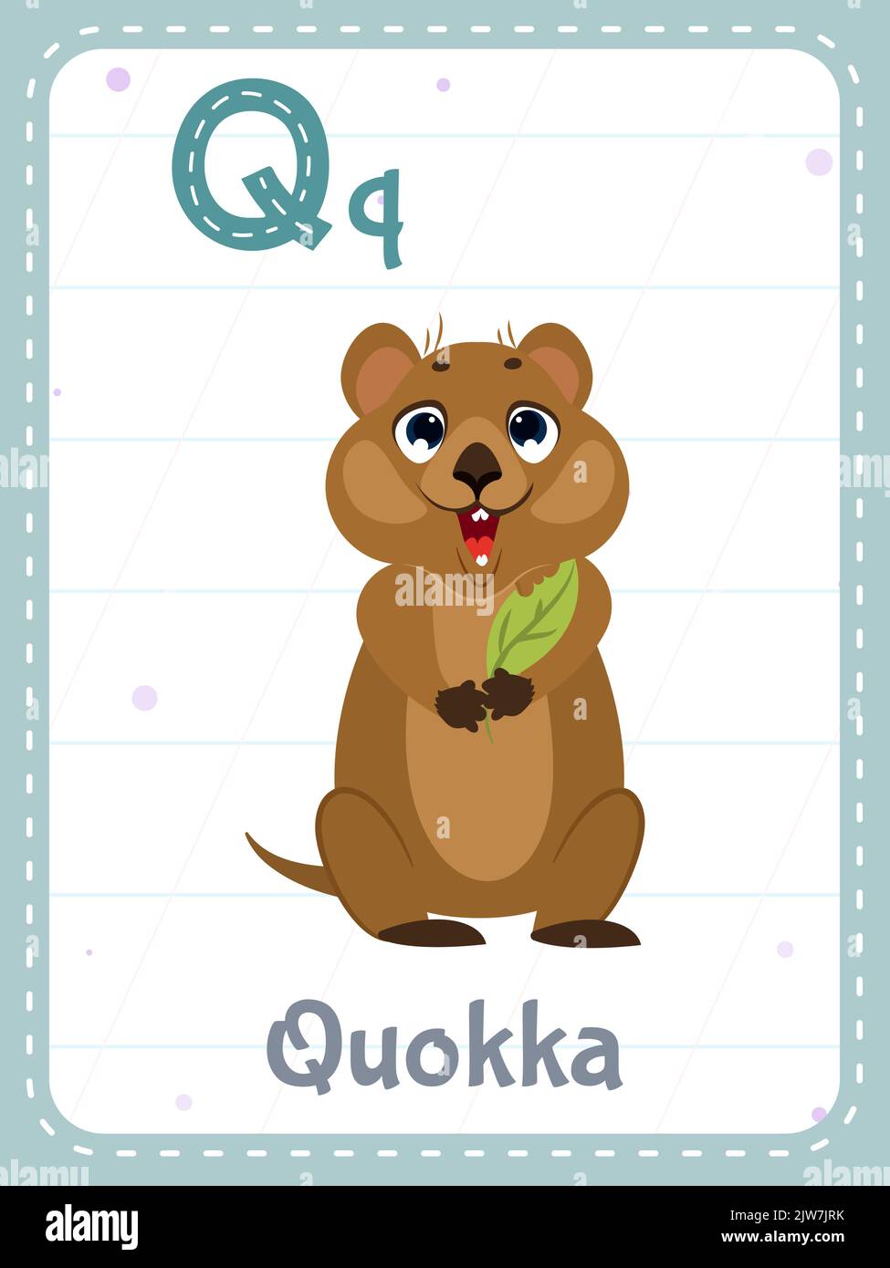 Lettre Q. Cartoon joli quokka animal et mot anglais sur carte flash ...