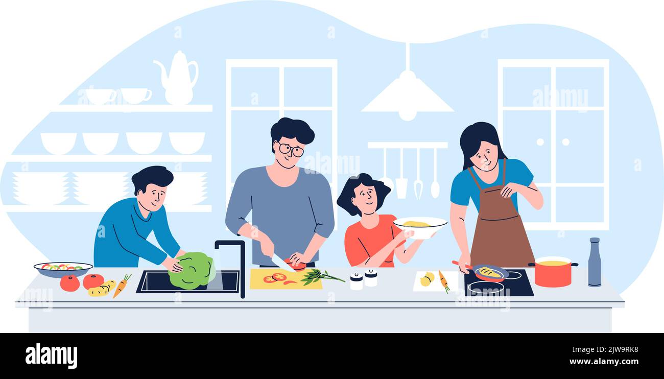 Mère et fils dans la cuisine Banque d'images vectorielles - Alamy