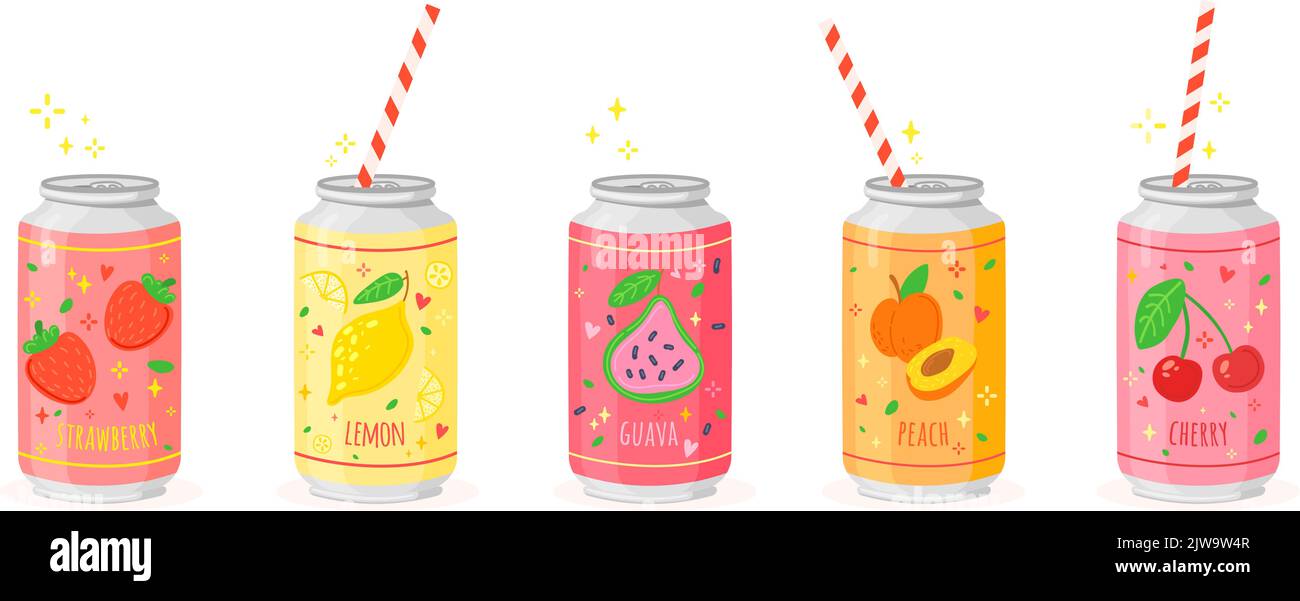 Sodas aux fruits savoureux. Boîte d'acier boissons gazeuses jus ...