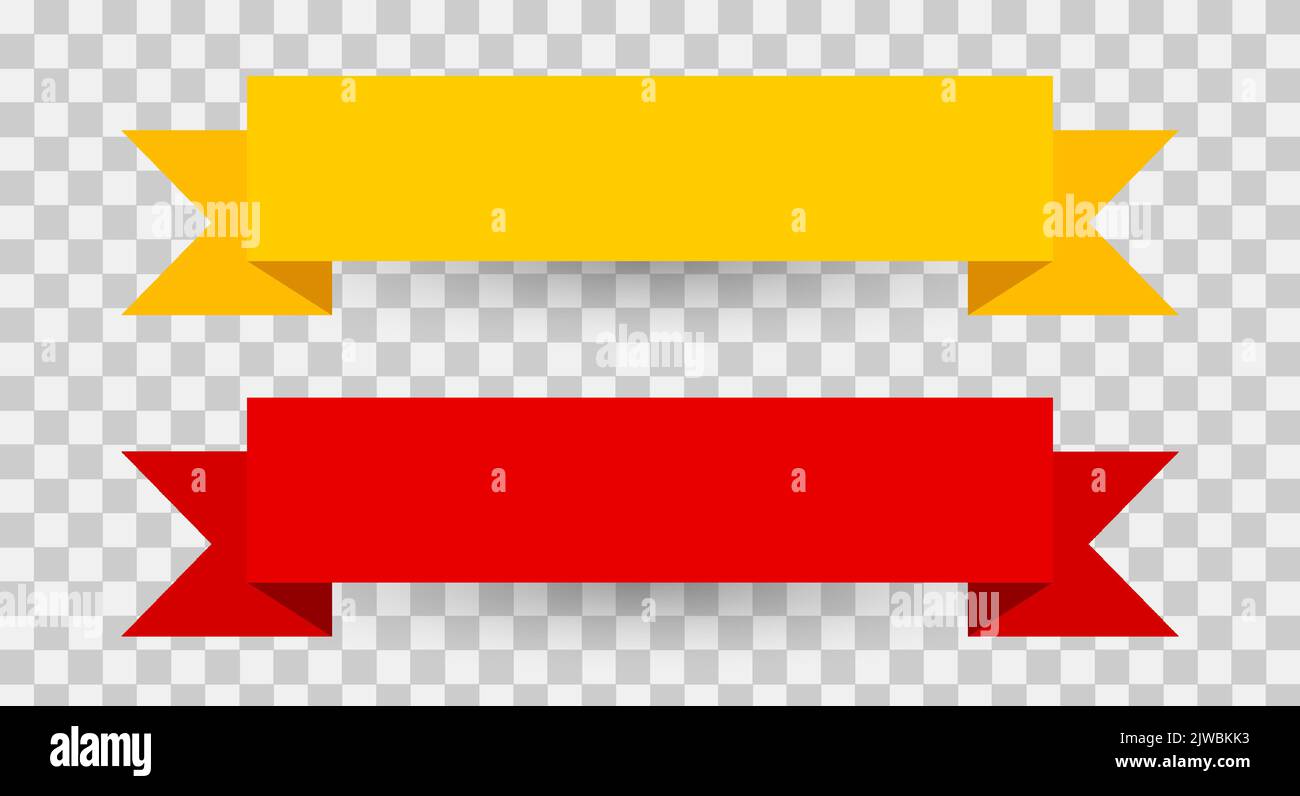Modèle de banderoles en ruban rouge et jaune avec ombre. Pointes en ...