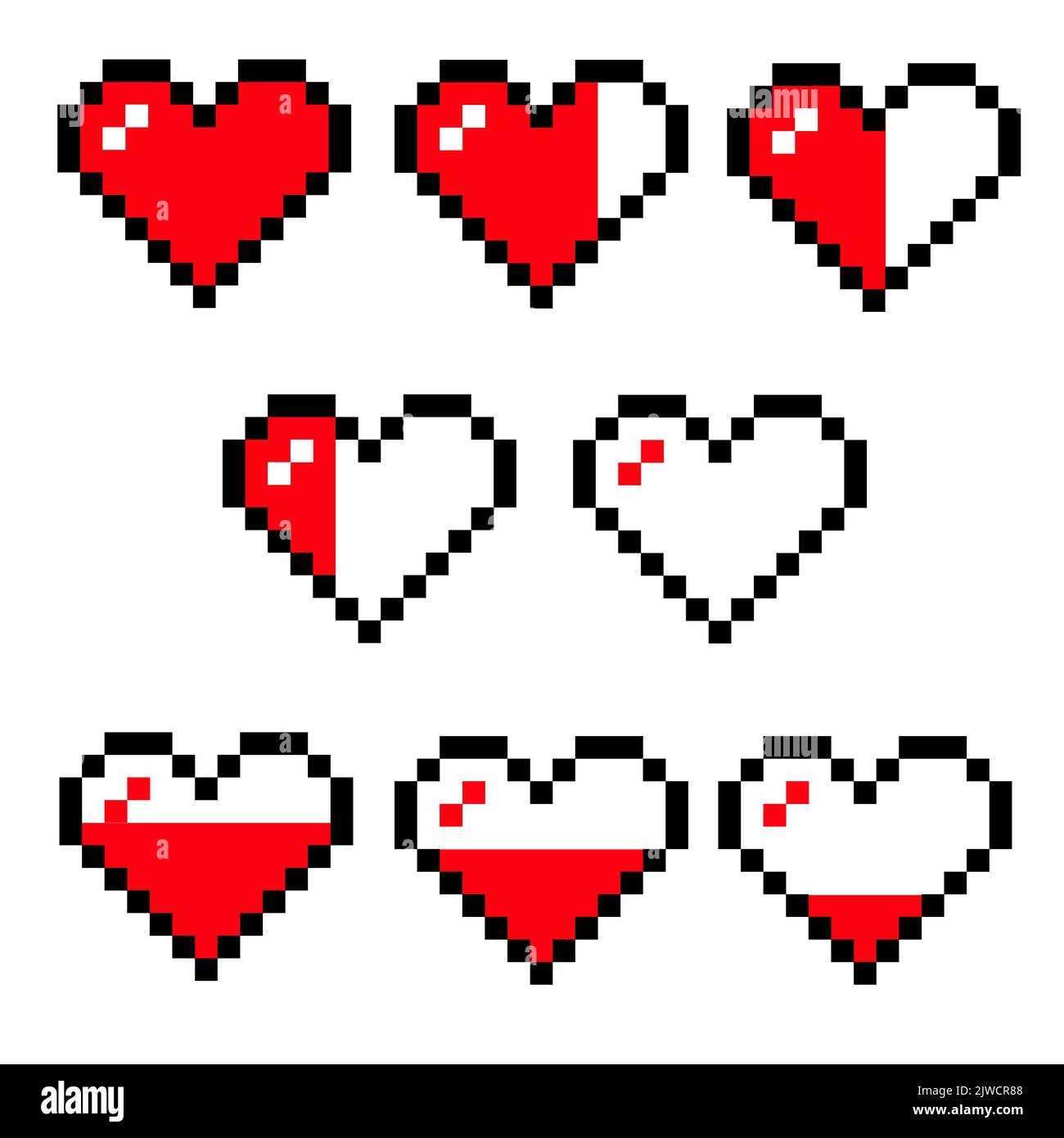 pixel jeu vie bar signe. remplissage coeur rouge descendant. pixel art ...