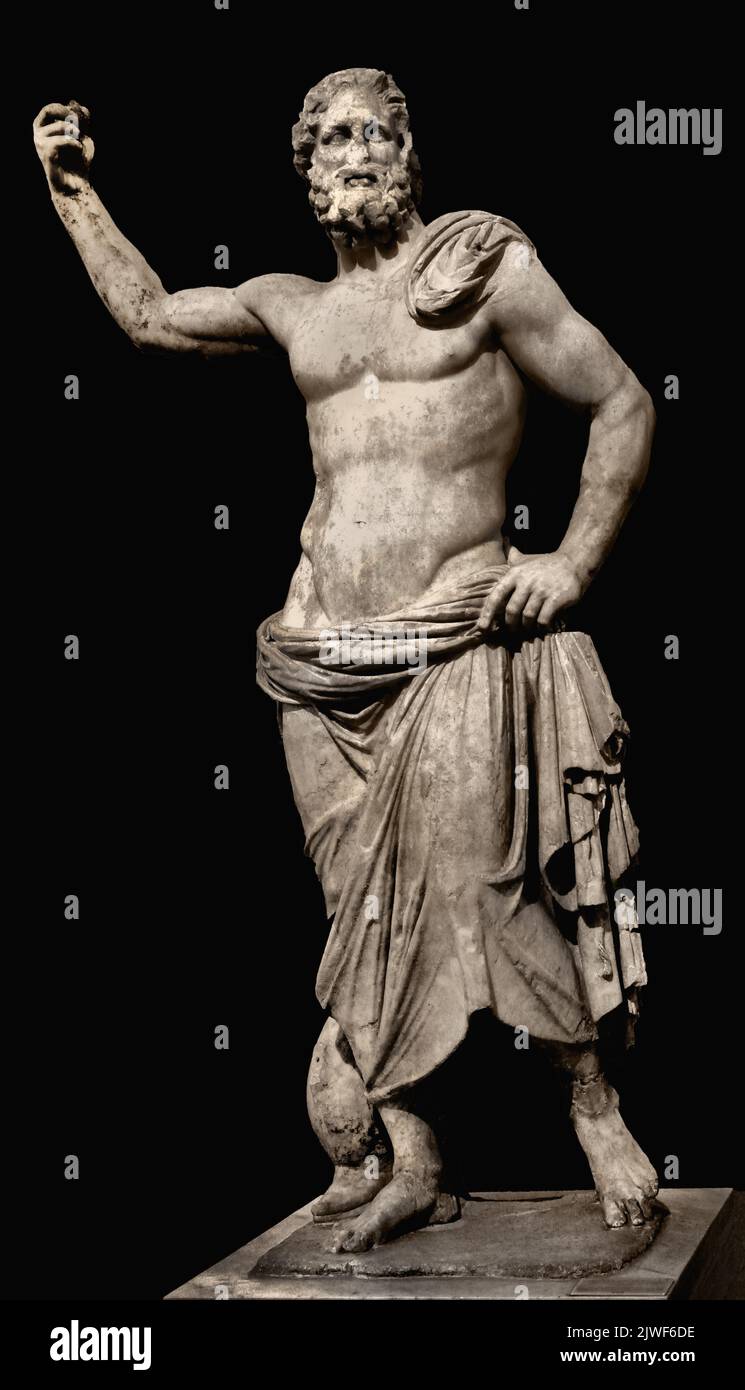 Statue de Poseidon ,(125 -100 av. J.-C.), marbre de Parian, Musée ...