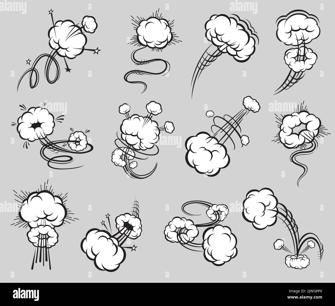 Bulles et pistes de mouvement de vitesse de bande dessinée, nuages de ...