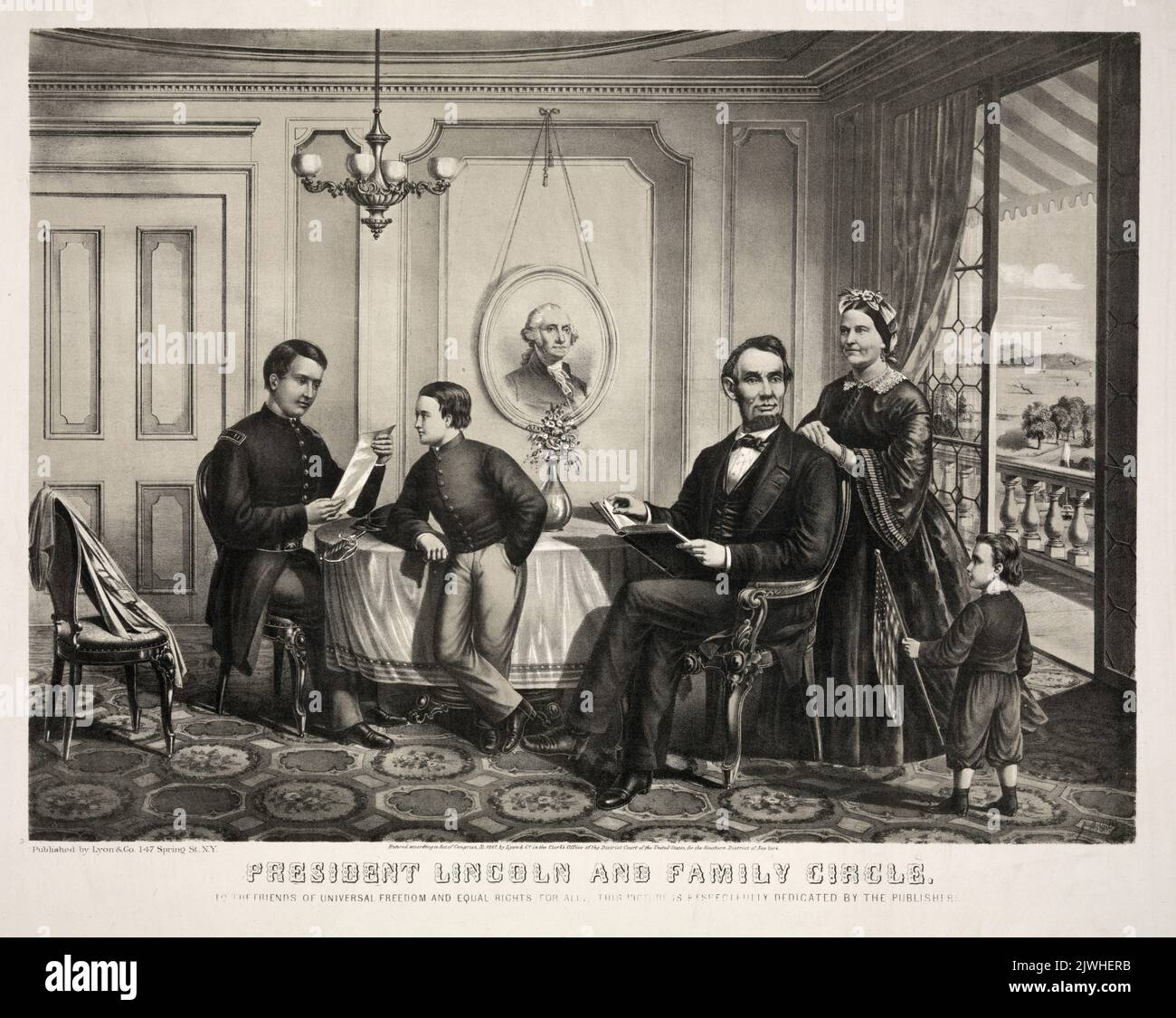 Le président Abraham Lincoln et son cercle familial, avec son épouse ...
