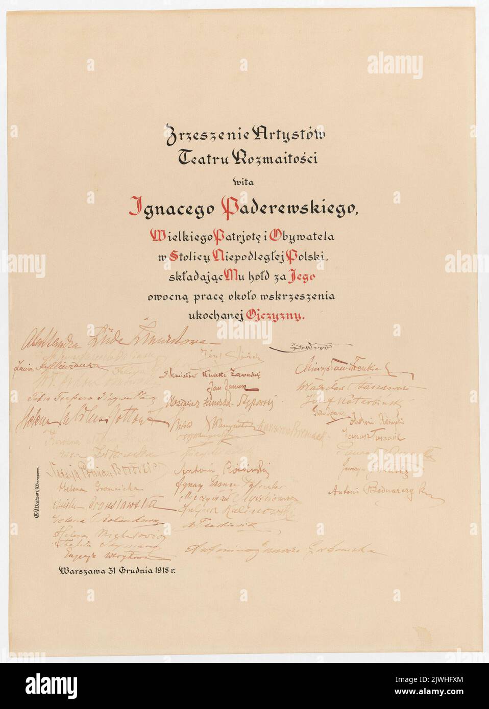 Certificat d'accueil et de respect pour Ignacy Jan Paderewski de l ...