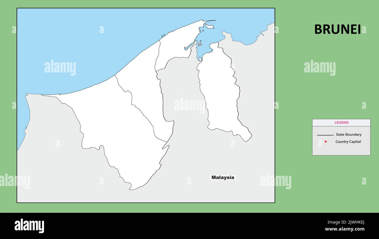 Carte de Brunei. Carte de l'état et du district de Brunei. Carte ...