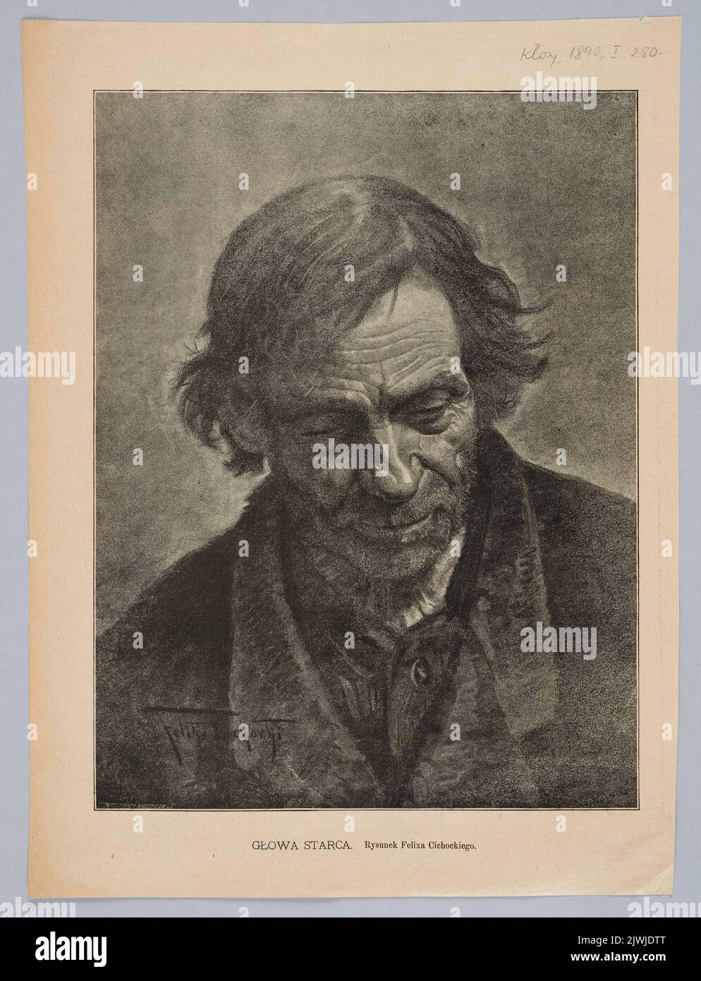 Reproduction du dessin: Feliks Cichocki (1861-1921), tête de l'homme ...