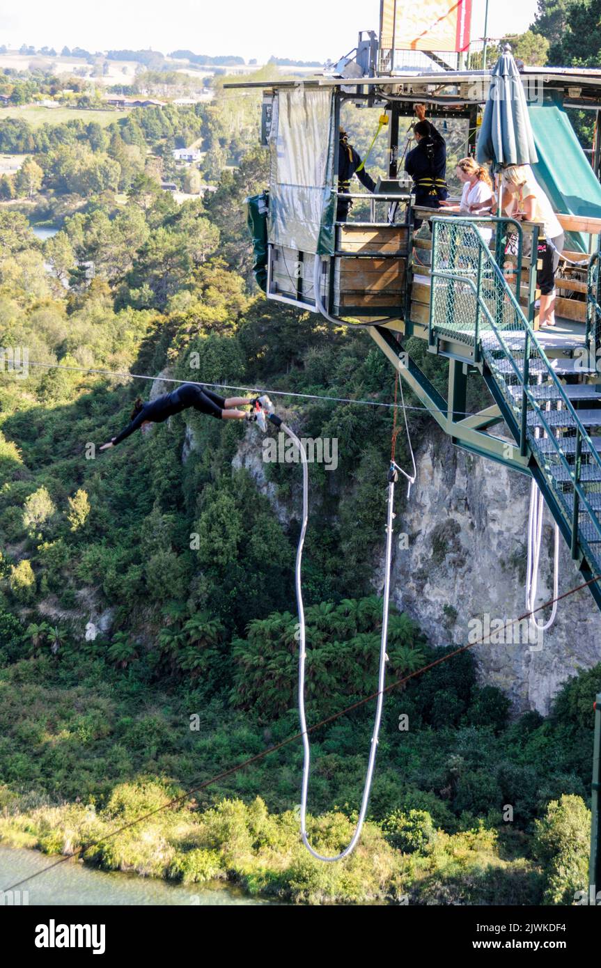 Un saut en sauge relié à un cordon élastique plonge à 47 mètres plus ...