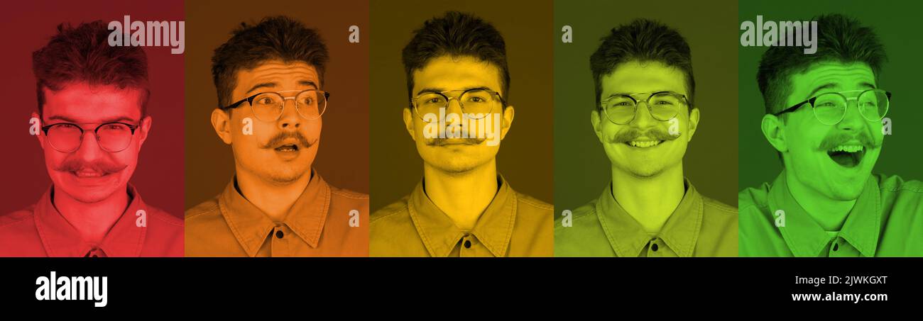Échelle des émotions humaines. Portraits de jeunes hommes avec ...