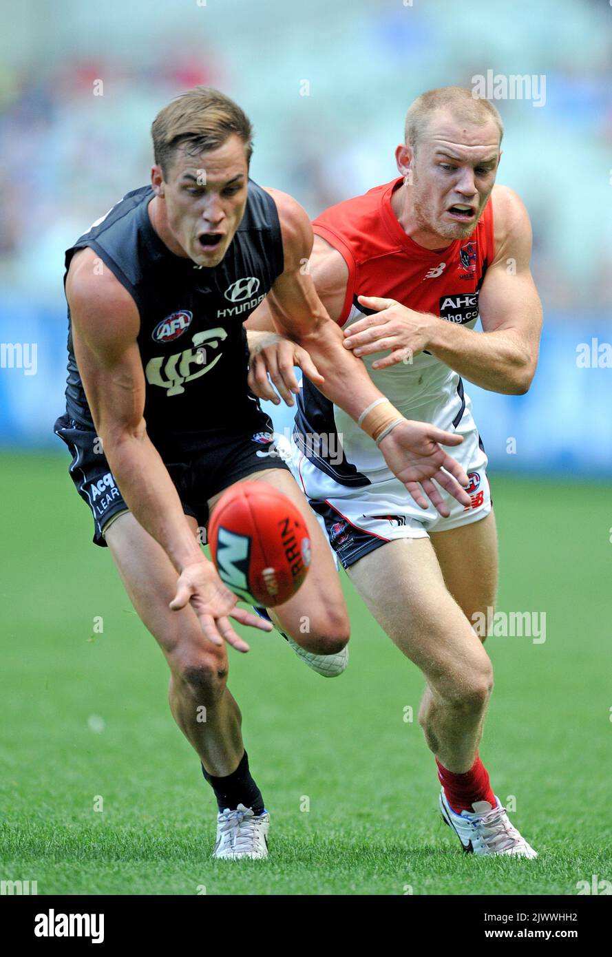 David Ellard de Carlton et Dean Kent de Melbourne disputent le bal ...