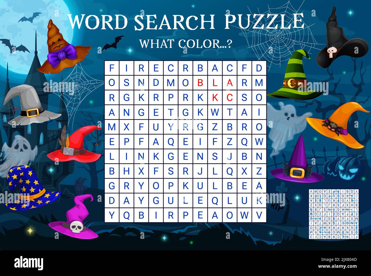 Trouvez une couleur de chapeau de sorcière Halloween. Jeu de puzzle de ...