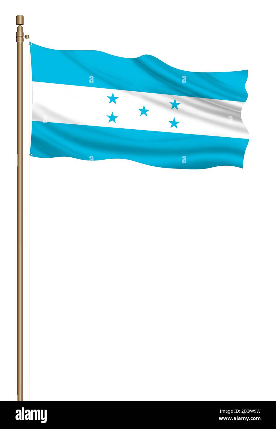 3D drapeau du Honduras sur un pilier isolé sur fond blanc. C'est un ...