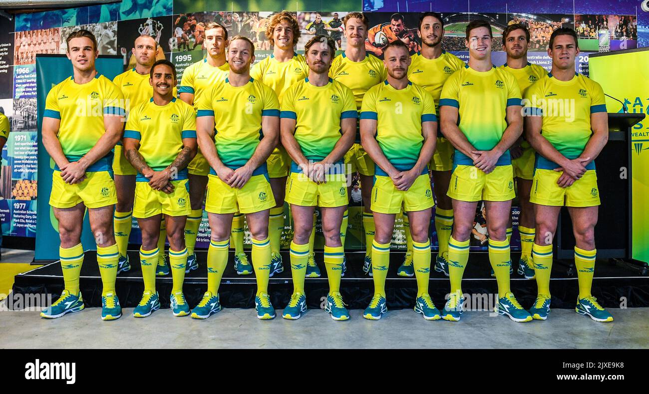 L'équipe australienne de rugby sept hommes lors de la présentation ...