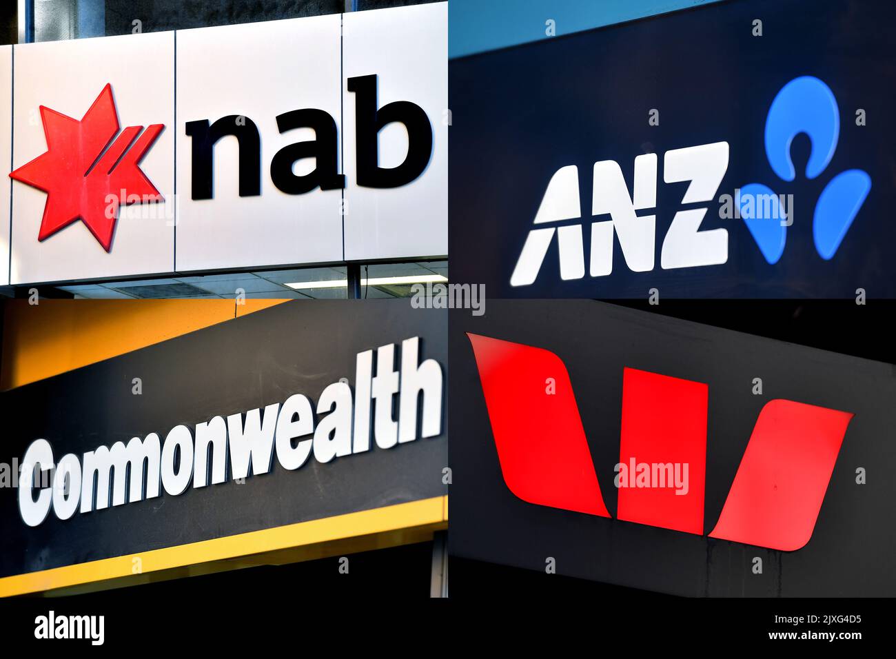 Une image composite de la signalisation des « Big four » Banks ANZ ...