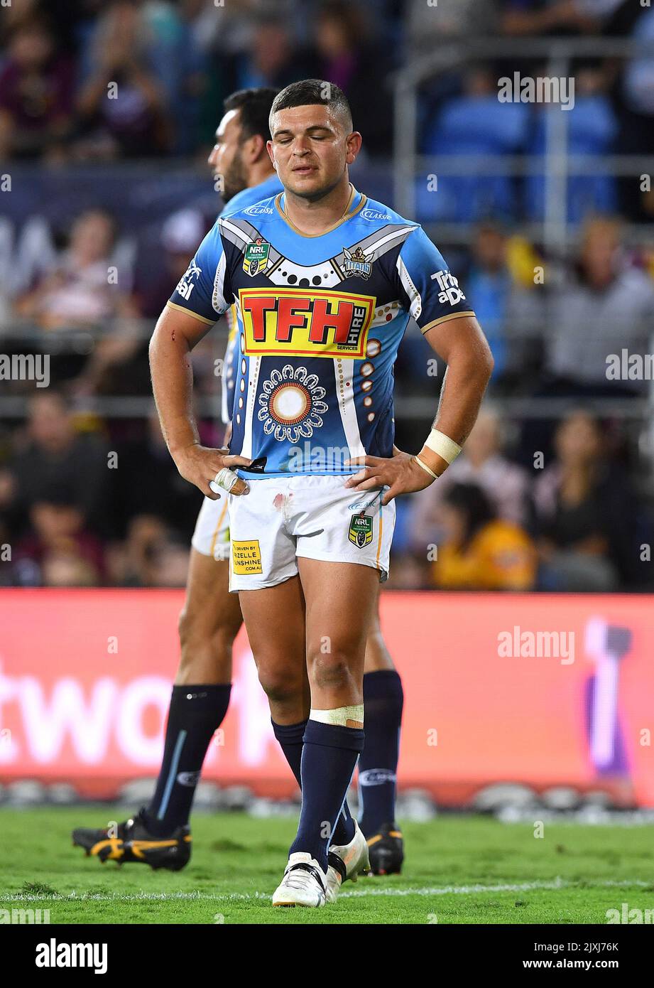 Ashley Taylor des Titans réagit après le match de la série 17 NRL entre ...