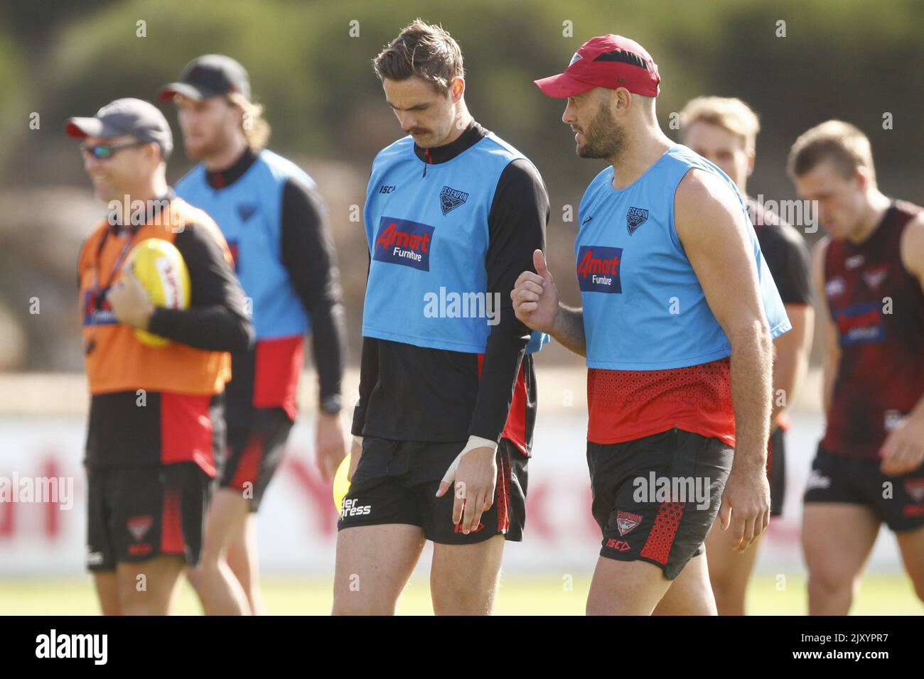 Joe Daniher (au centre à gauche) et Tom BellChambers sont vus lors d ...
