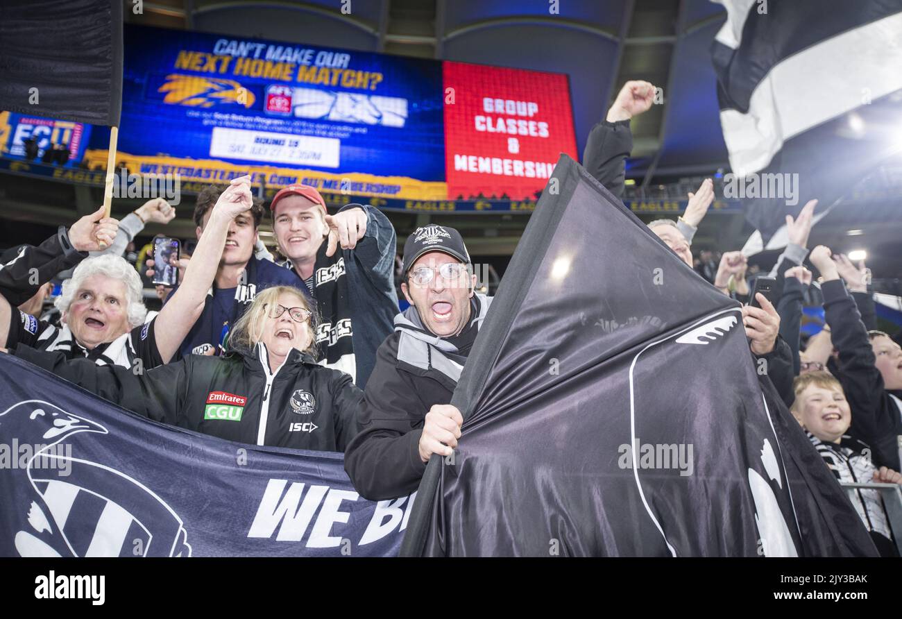 Les fans de Collingwood fêtent leur victoire lors du match de la série ...
