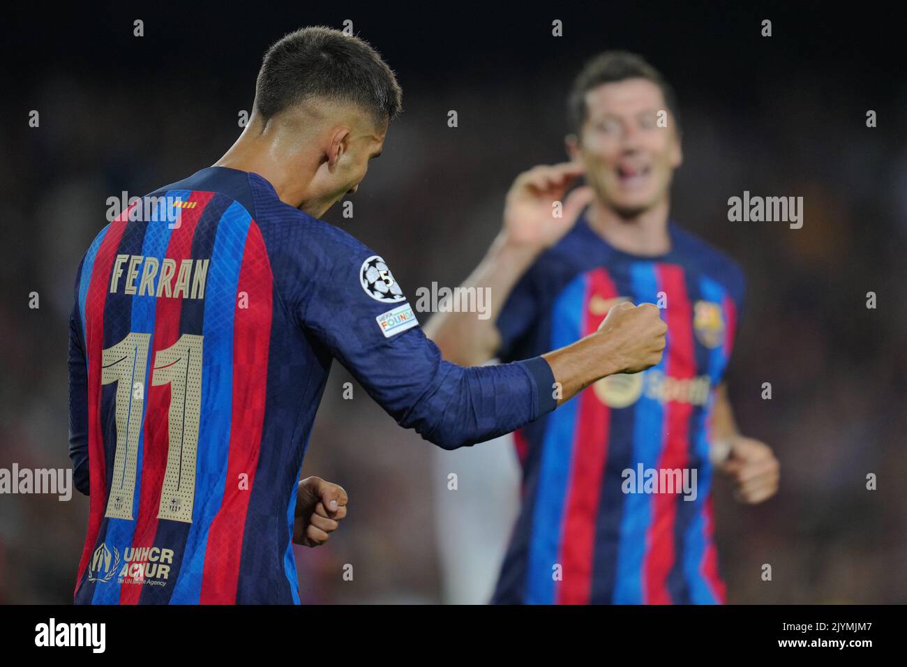 Ferran Torres, du FC Barcelona, célèbre après avoir obtenu son score ...