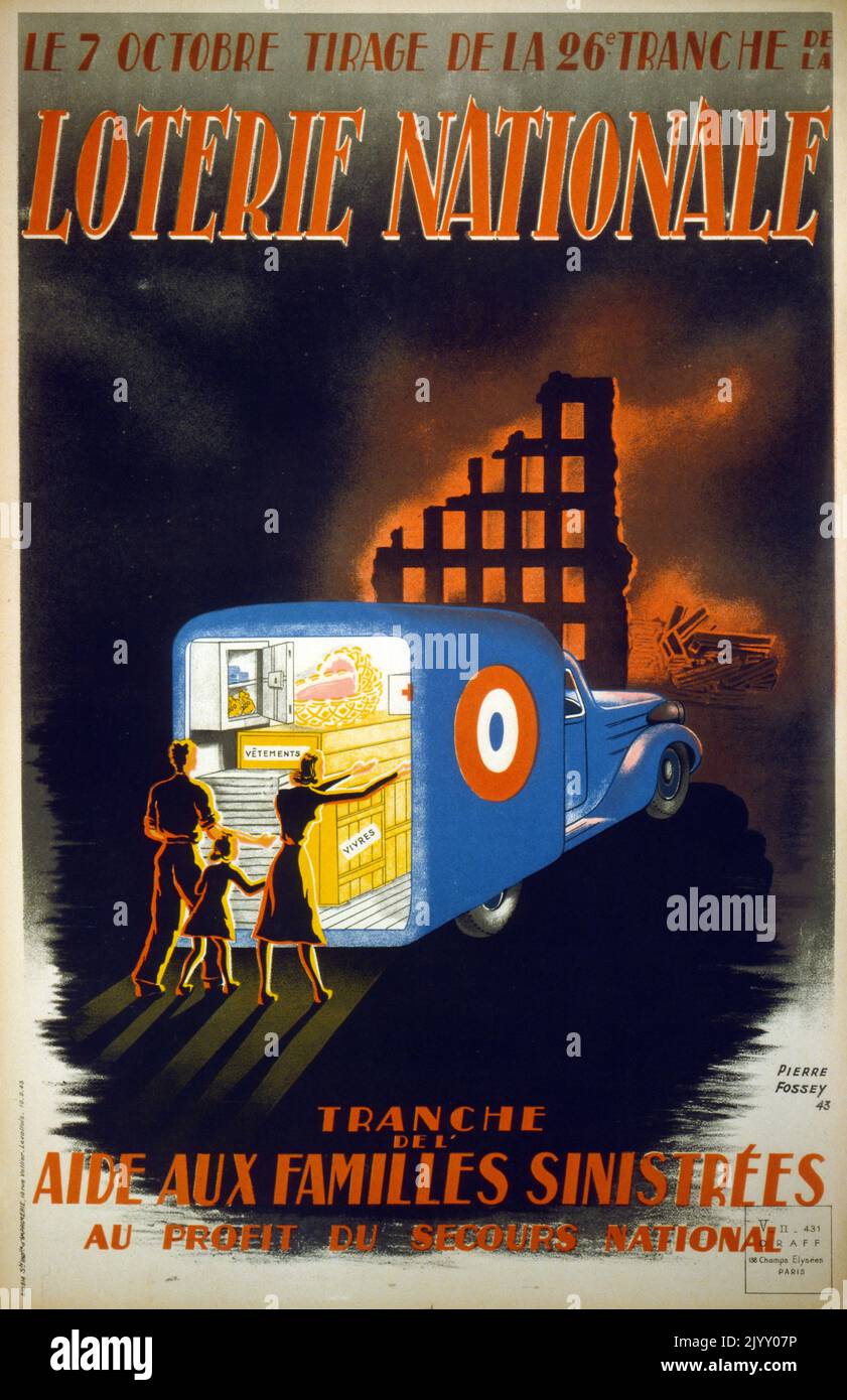 Affiche de la « Loterie nationale » française 1945. Mettant en lumière ...