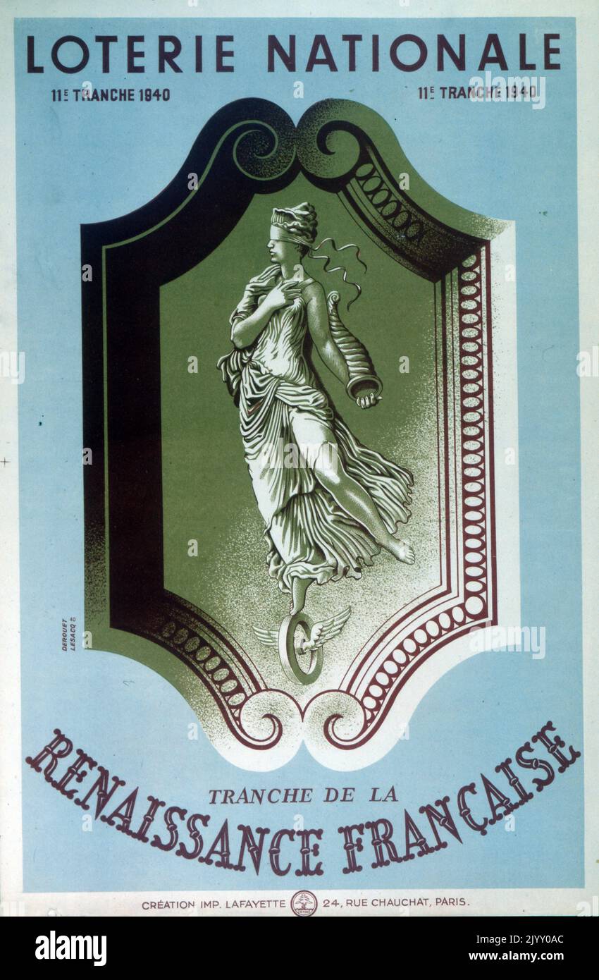 Affiche de la Loterie nationale française 1940. Pendant la Seconde ...