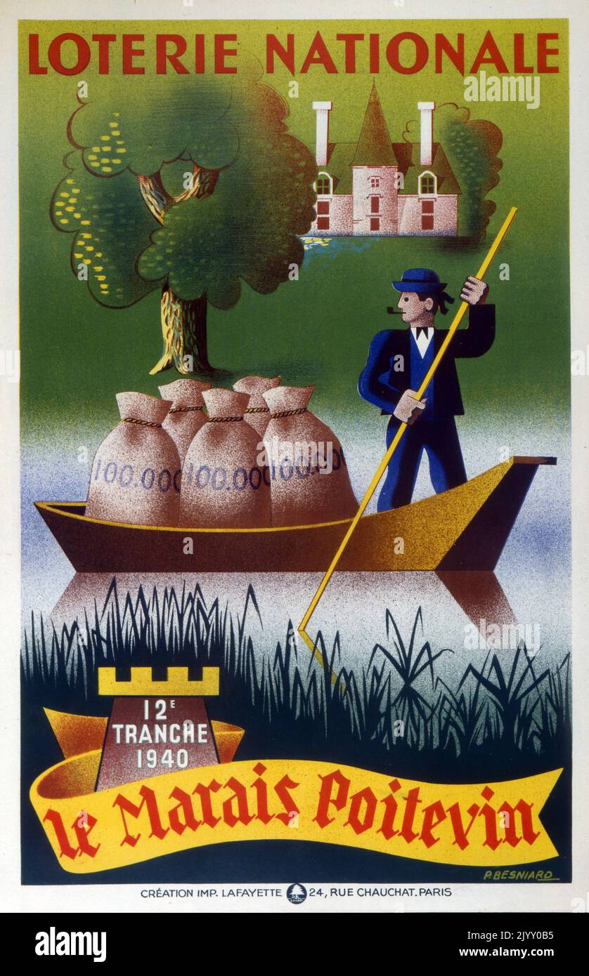 Affiche de la Loterie nationale française 1940. Pendant la Seconde ...